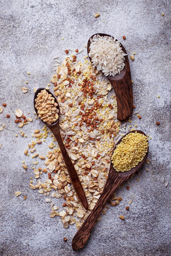 Different Type of Grain: Rice, Wheat, Oatmeal, Oat, Buckwheat Stock ...