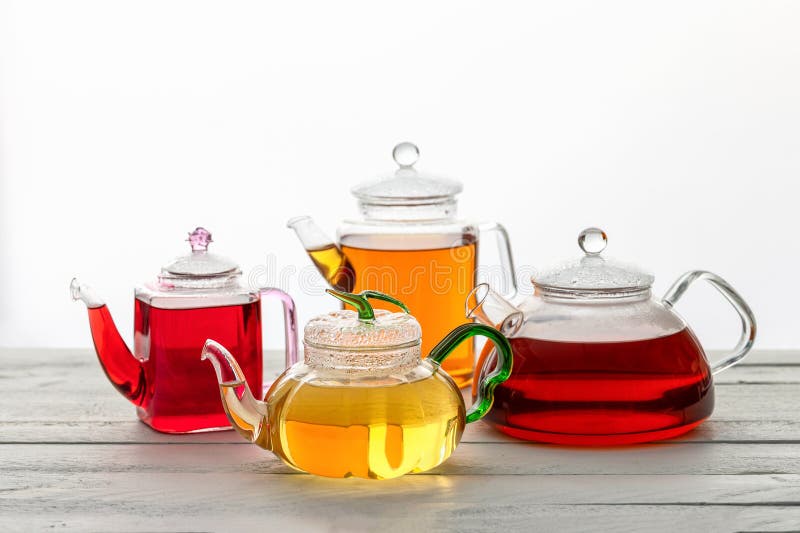Different Type Og Tea in Different Glass Teapots Stock Image - Image of ...