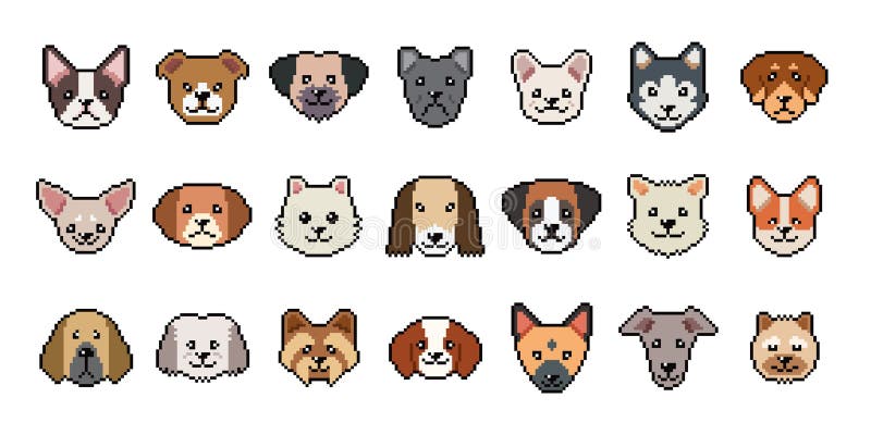 Different Type of Pixel Art Dog Faces Vector in Retro Style Stock ...
