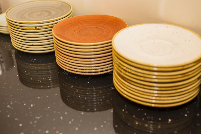 Different Type of Plates Made Towers Stock Photo - Image of food, care ...