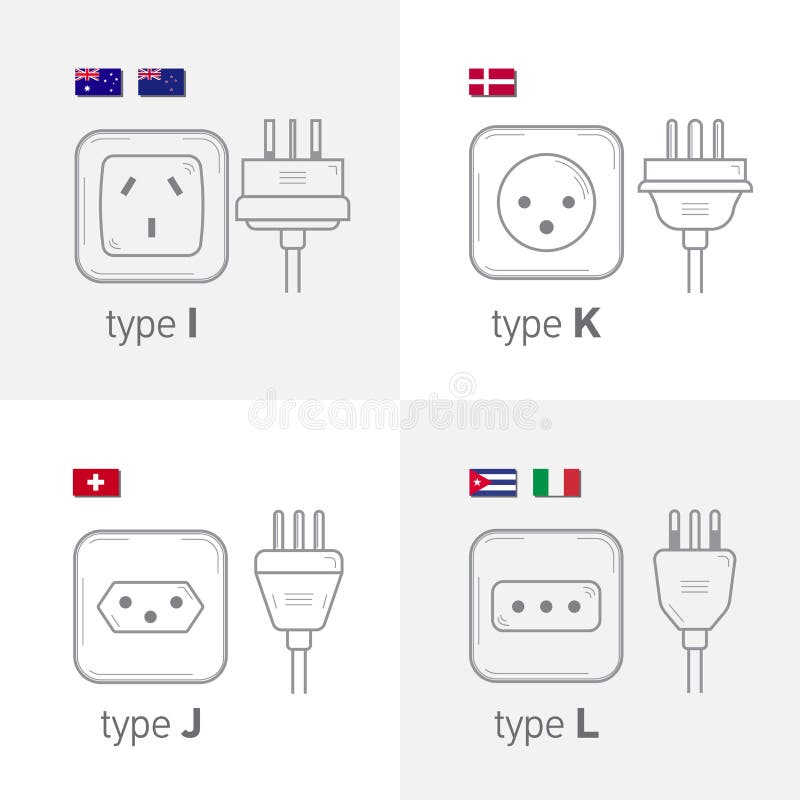 Different Type Power Socket Set, Isolated Icon Illustration for ...