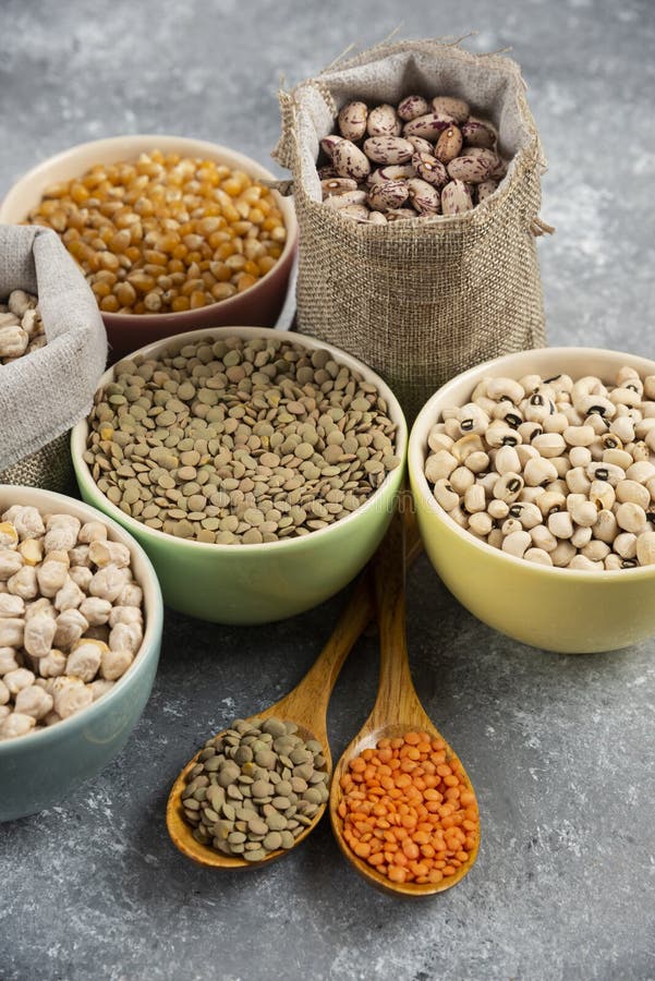 Different Type of Raw Dry Legumes Composition on Marble Surface Stock ...