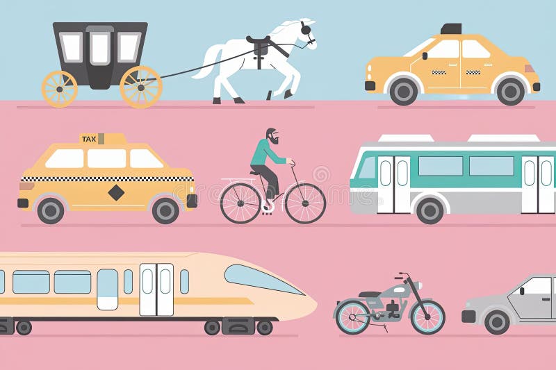 Different Type of Transportation Past To Present Stock Illustration ...