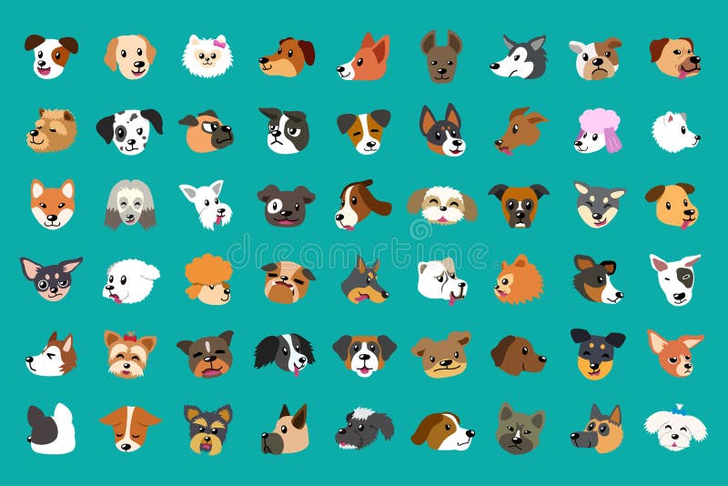 Different Type of Vector Cartoon Dog Faces Stock Vector - Illustration ...