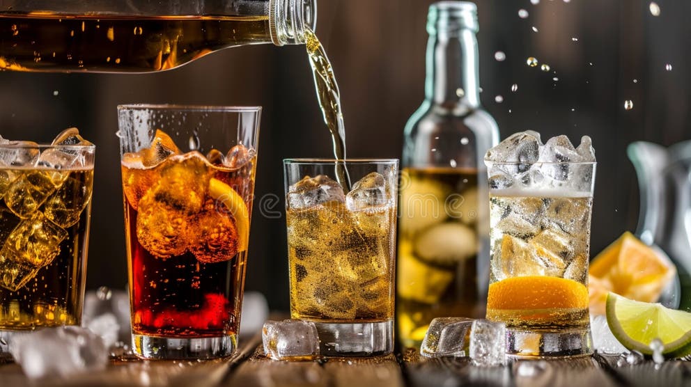 Different Types of Alcoholic Beverages Poured into Different Types of ...