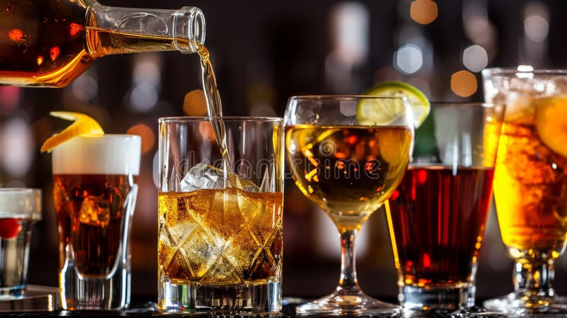 Different Types of Alcoholic Beverages Poured into Different Types of ...