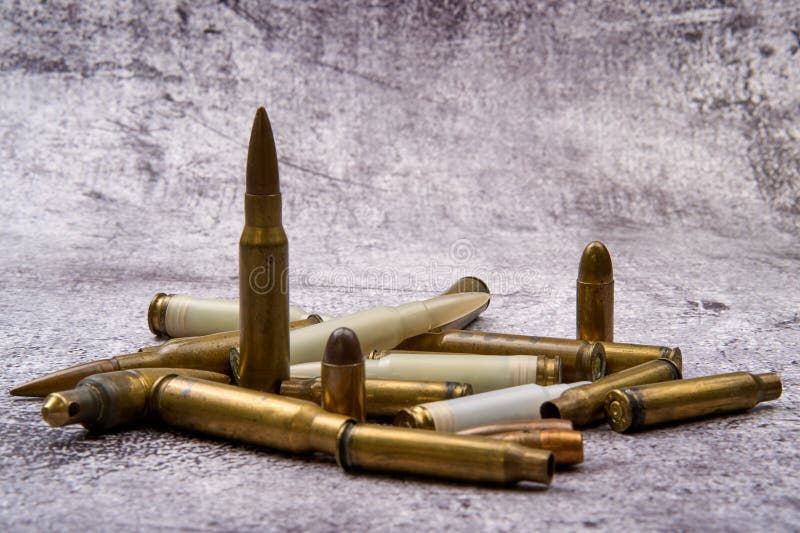 Different Types of Ammunition Scattered on the Ground. Stock Image ...