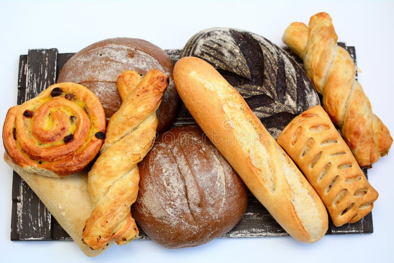 Different Bakery Products On Wooden Background, Top View Stock Photo ...