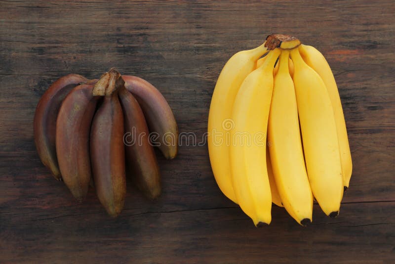 Different Types of Bananas on Wooden Table, Flat Lay Stock Image ...