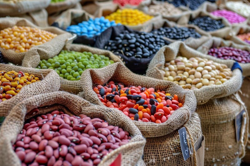 Different Types of Beans of Various Colors in Bags Ai Photo Stock ...