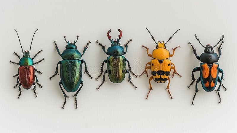 Different Types of Beetles on White Background. Flat Lay, Top View ...