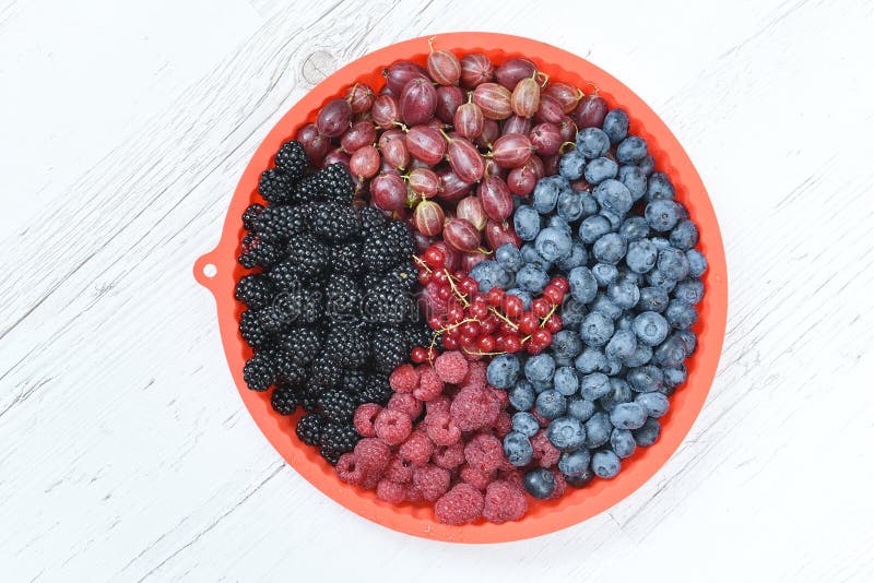 Different Types of Berries on a Red Plate. Stock Photo - Image of berry ...