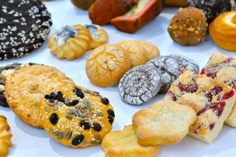 Different Types of Biscuits and Cookies on a Light Background Stock ...