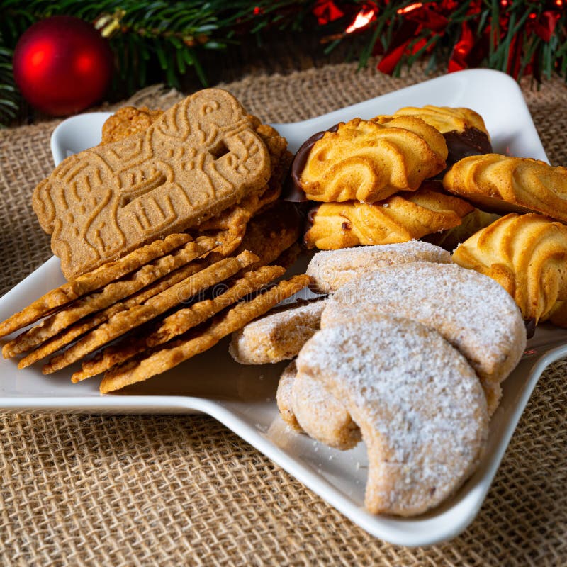 Different Types of Biscuits with Rustic Christmas Decorations Stock ...