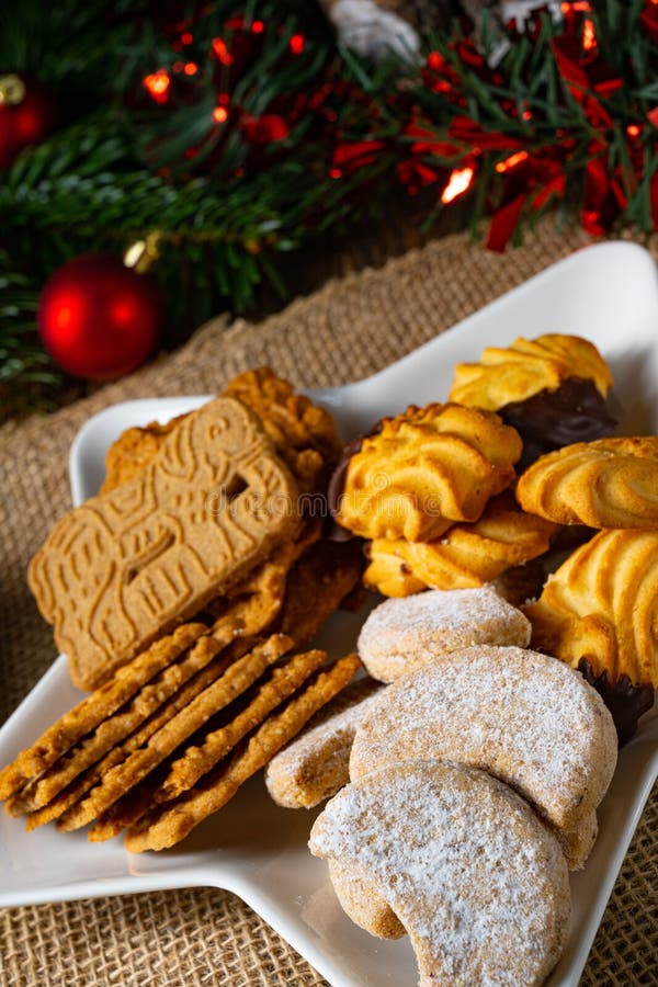 Different Types of Biscuits with Rustic Christmas Decorations Stock ...