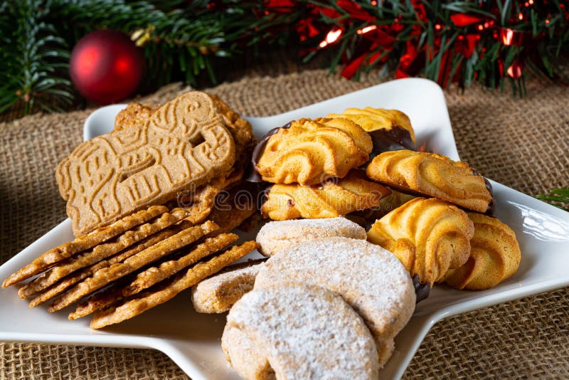 Different Types of Biscuits with Rustic Christmas Decorations Stock ...