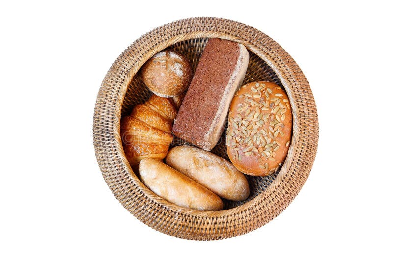 Different Types of Bread in a Basket on an Isolated Background Stock ...