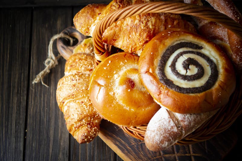 Different Types of Bread and Buns, Traditional Russian Cuisine Stock ...