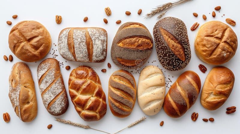 Different Types of Bread on a White Background. Bakery Products Stock ...