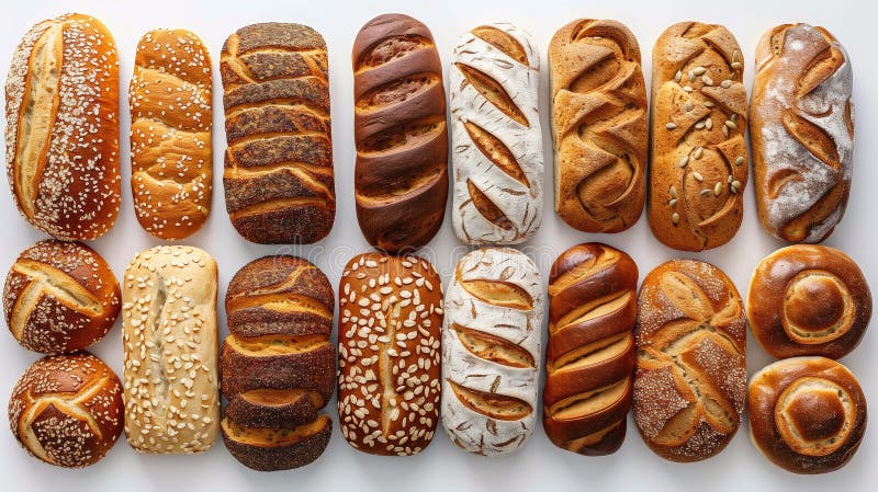 Different Types of Bread on a White Background. Bakery Products Stock ...