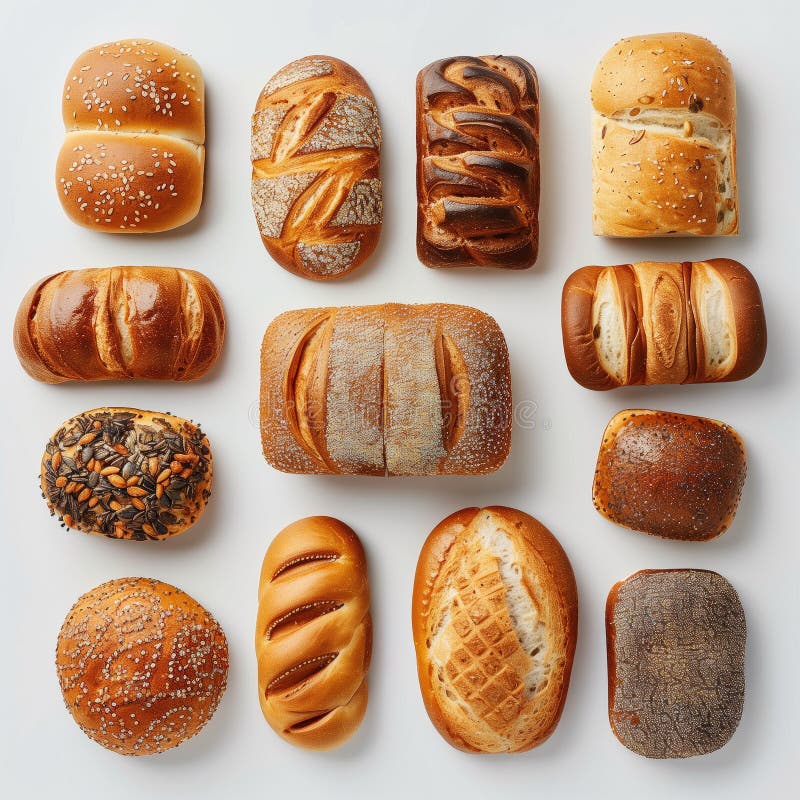 Different Types of Bread on a White Background. Bakery Products Stock ...