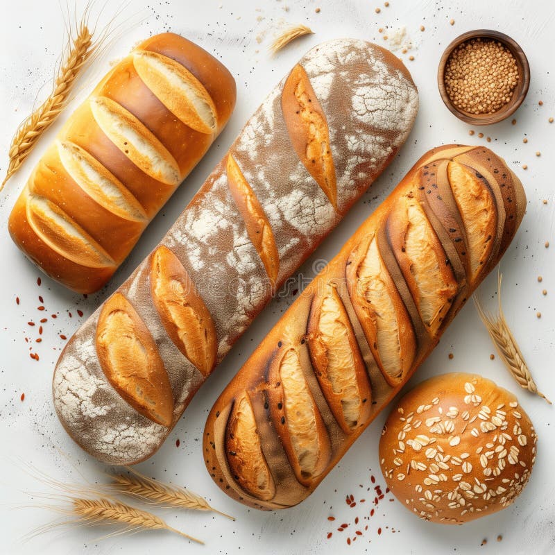 Different Types of Bread on a White Background. Bakery Products Stock ...