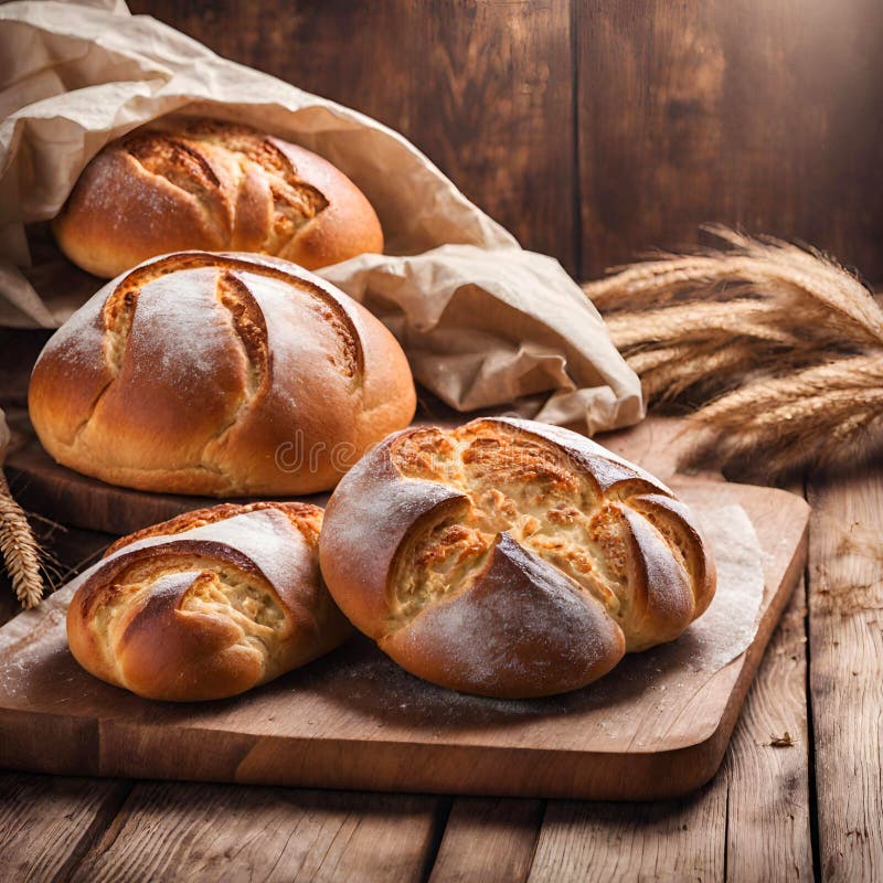 Different Types of Breads and Buns on Wooden Background. Stock ...