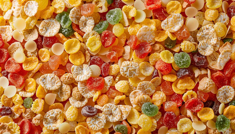Different Types of Breakfast Cereals As Background, Top View Stock ...