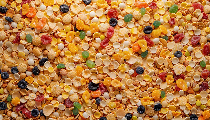 Different Types of Breakfast Cereals As Background, Top View Stock ...