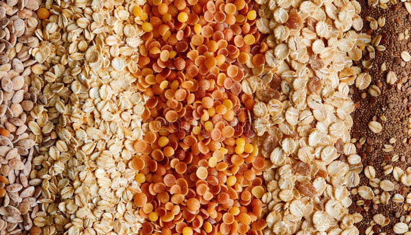 Different Types of Breakfast Cereals As Background, Top View Stock ...