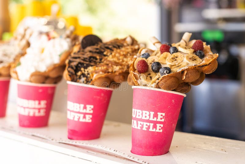 Different Types of Bubble Waffle Ice Cream To Go. Stock Photo - Image ...