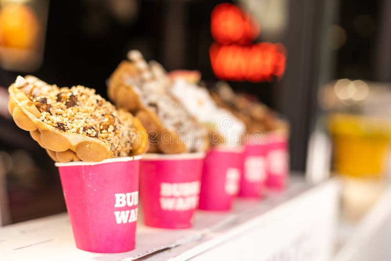 Different Types of Bubble Waffle Ice Cream To Go. Stock Image - Image ...