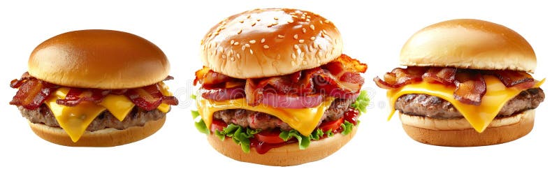 Different Types of Burger and Cheeseburger Isolated on Transparent ...