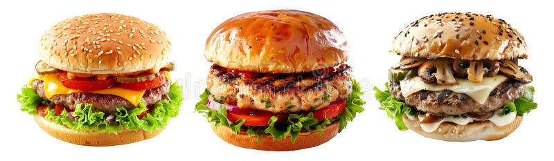Different Types of Burger and Cheeseburger Isolated on Transparent ...