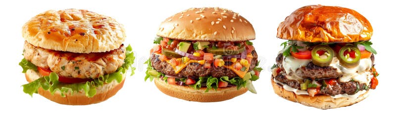 Different Types of Burger and Cheeseburger Isolated on Transparent ...