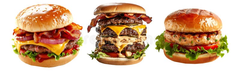Different Types of Burger and Cheeseburger Isolated on Transparent ...