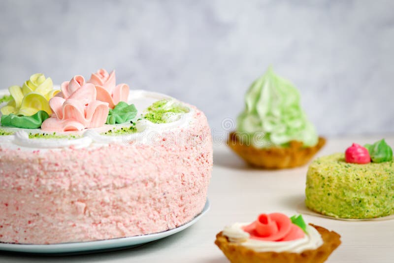 Different Types of Cakes on Wooden Table, Closeup, Copyspace Stock ...