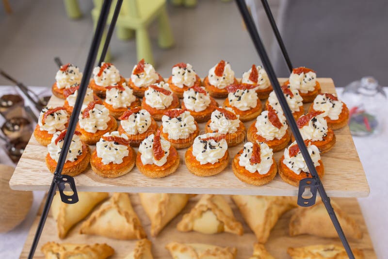 Different Types of Canapes on Buffet Table. Stock Image - Image of ...