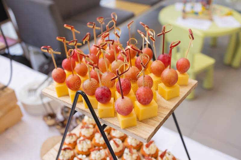 Different Types of Canapes on Buffet Table. Stock Photo - Image of ...