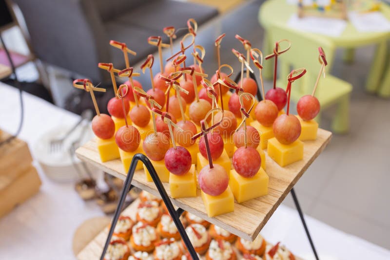 Different Types of Canapes on Buffet Table. Stock Image - Image of meal ...