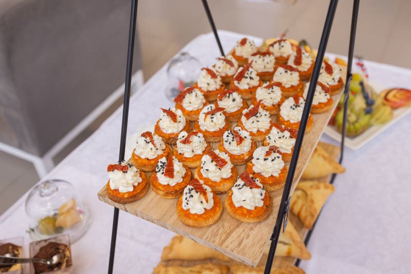 Different Types of Canapes on Buffet Table. Stock Photo - Image of ...