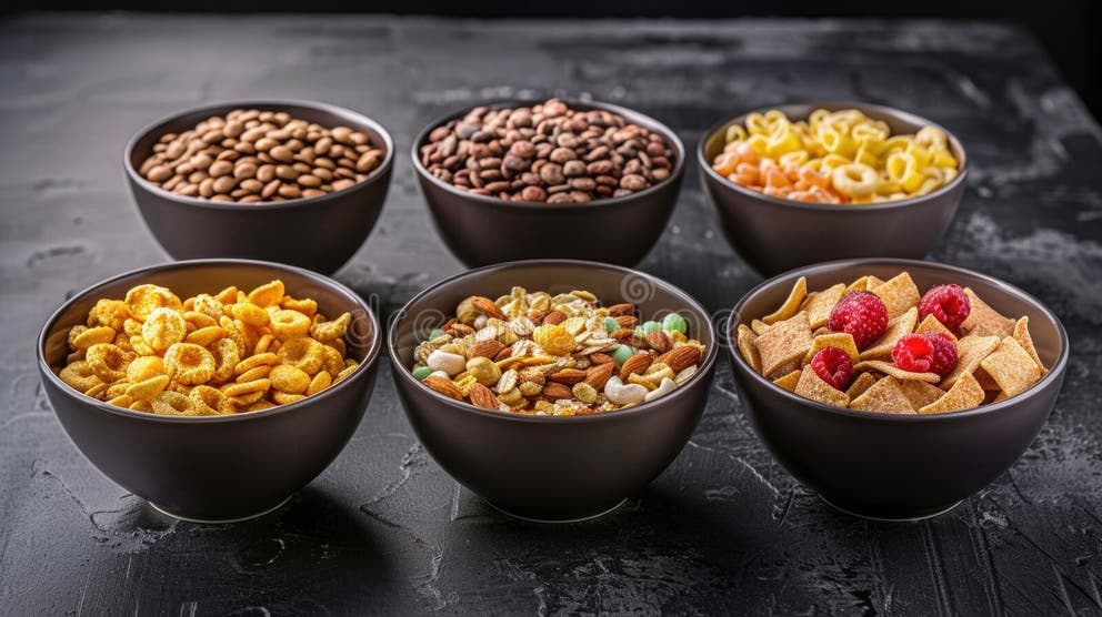 Different Types of Cereal in Colorful Bowls. Great for Breakfast ...