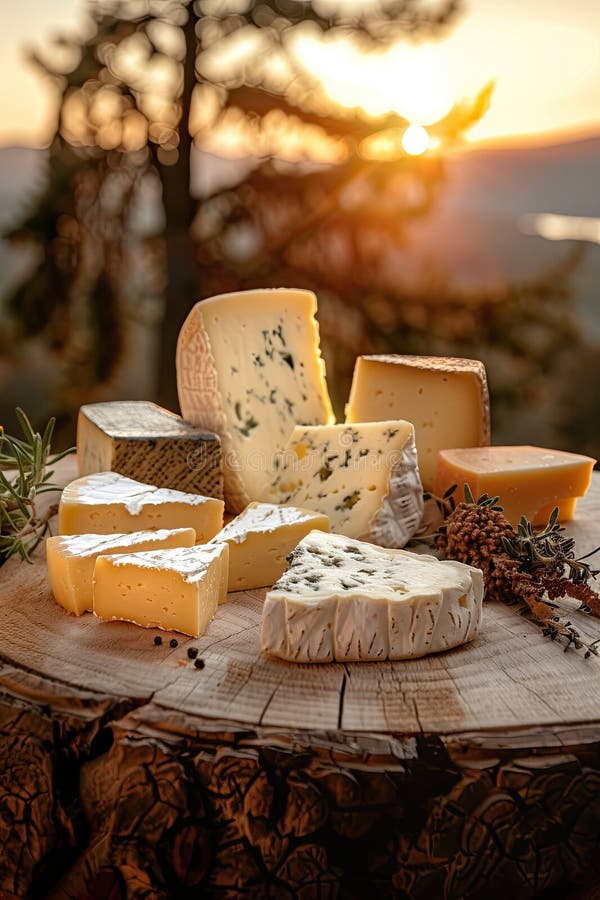 Different Types of Cheese on the Background of Nature. Selective Focus ...