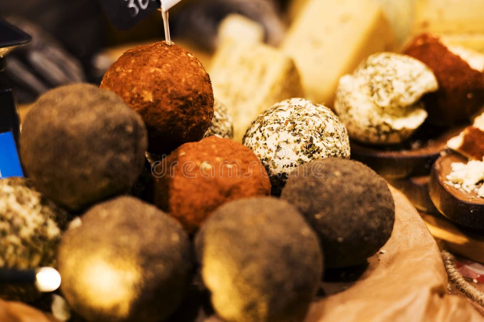 Different Types of Cheese on the Shop Window Stock Photo - Image of ...