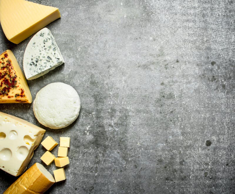 Different Types of Cheese. on Stone Table. Stock Photo - Image of dairy ...