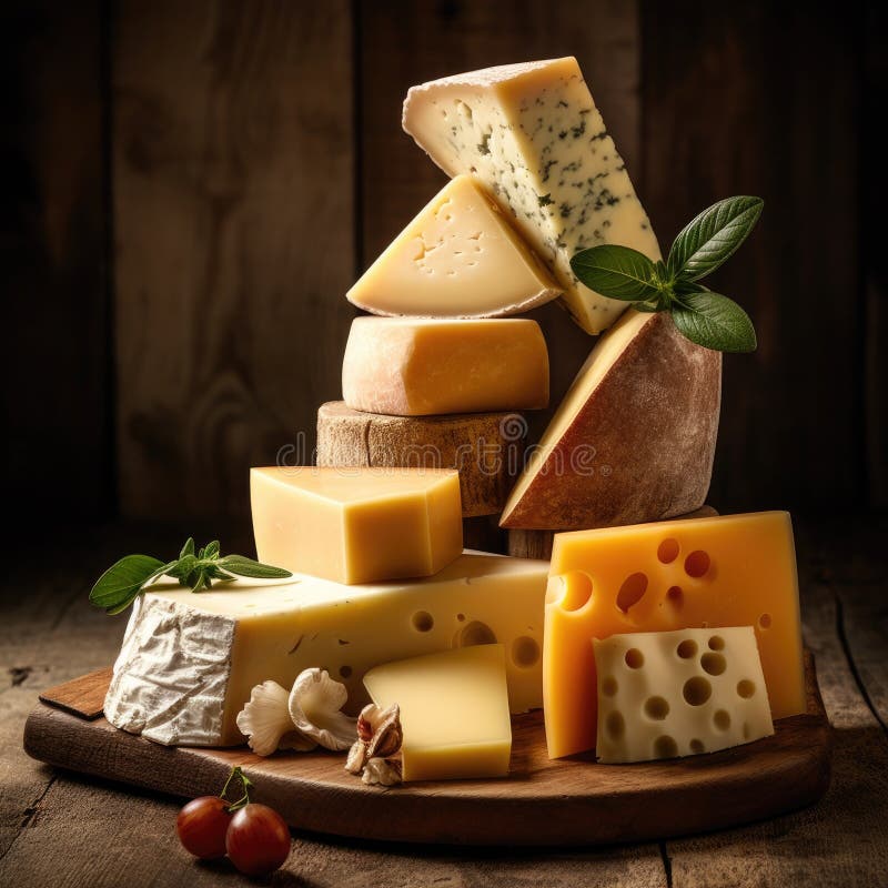 Different Types of Cheese on a Wooden Board Stock Illustration ...