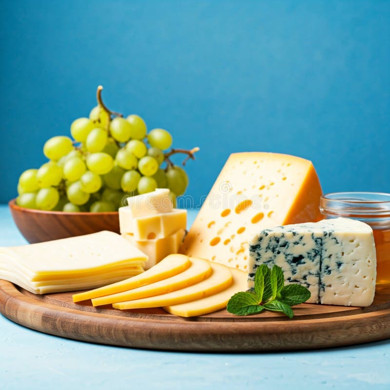 Different Types of Cheese on a Wooden Board, Cheese Board, Honey, Blue ...