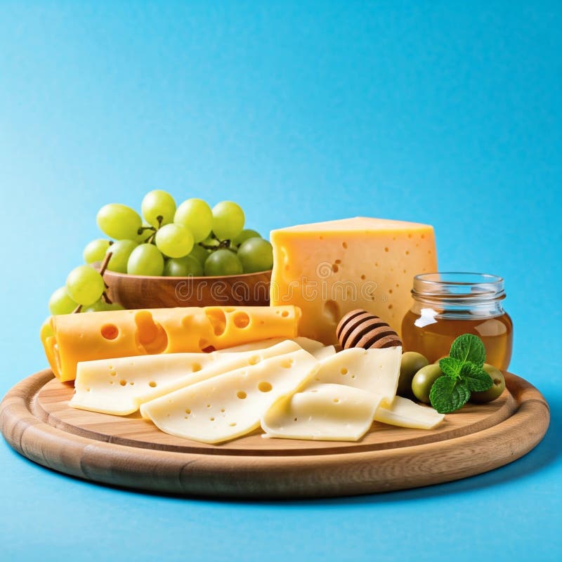 Different Types of Cheese on a Wooden Board, Cheese Board, Honey, Blue ...