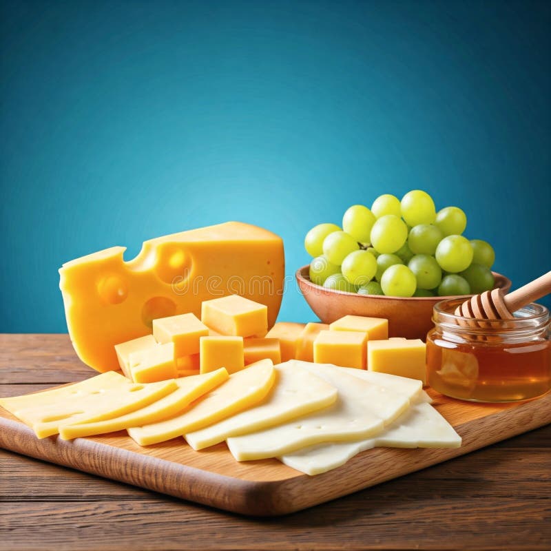 Different Types of Cheese on a Wooden Board, Cheese Board, Honey, Blue ...