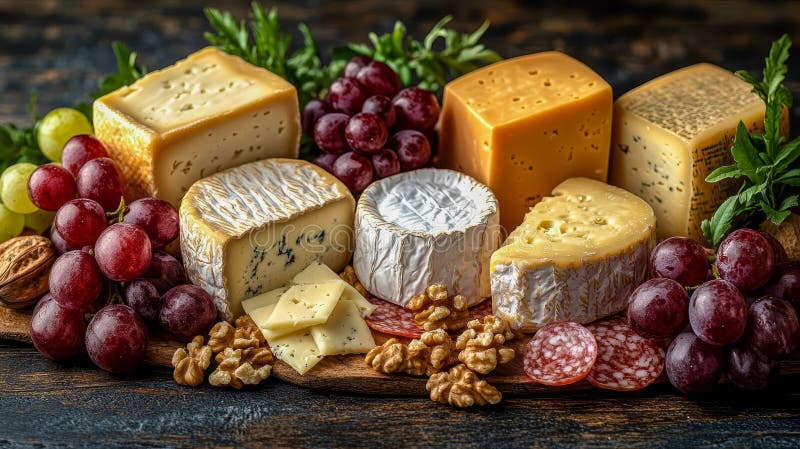 Different Types of Cheeses are Arranged on an Appetizer Board with ...